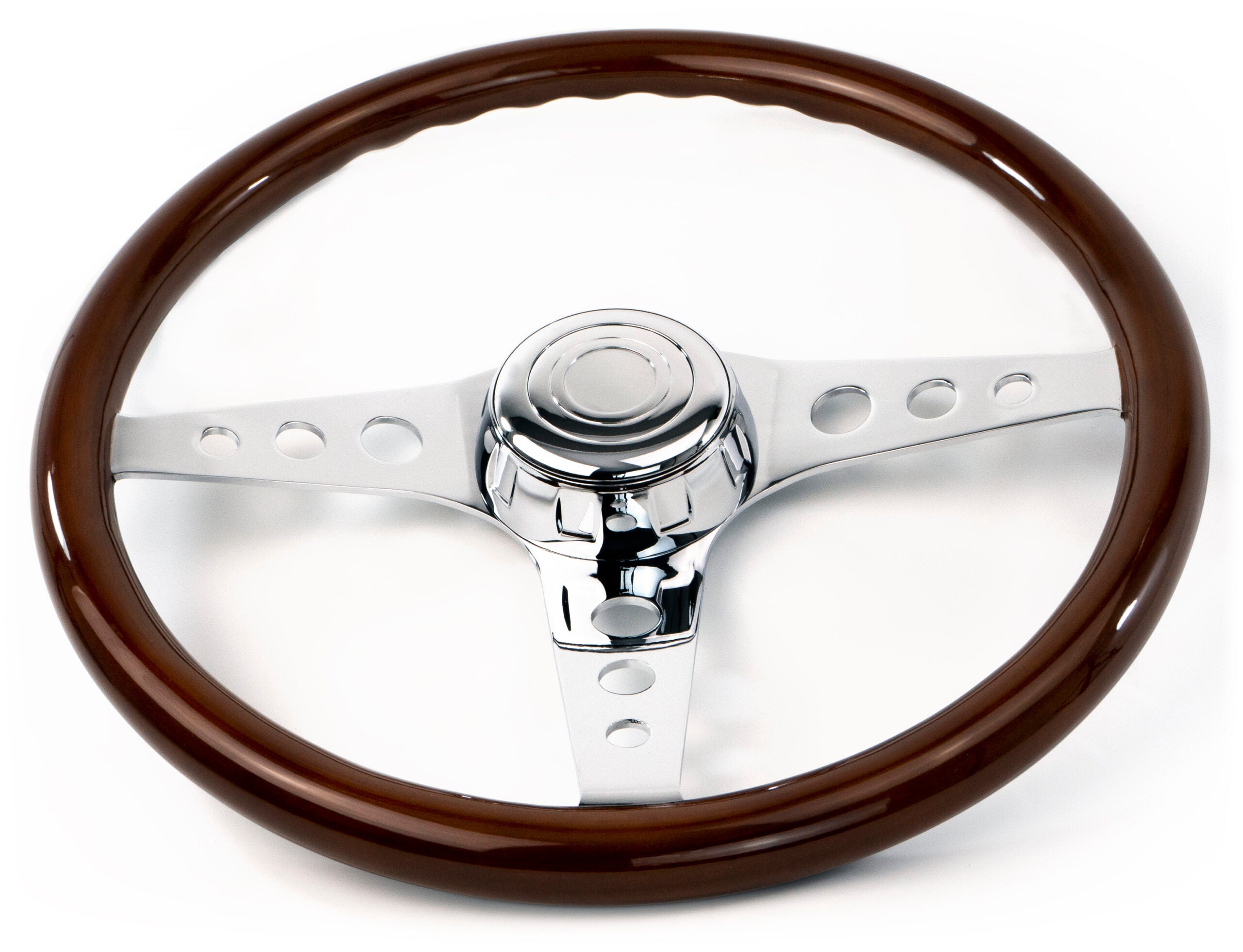 18” WOOD STEERING WHEEL WITH CHROME CLASSIC STYLE 3 SPOKE – Bud and ...